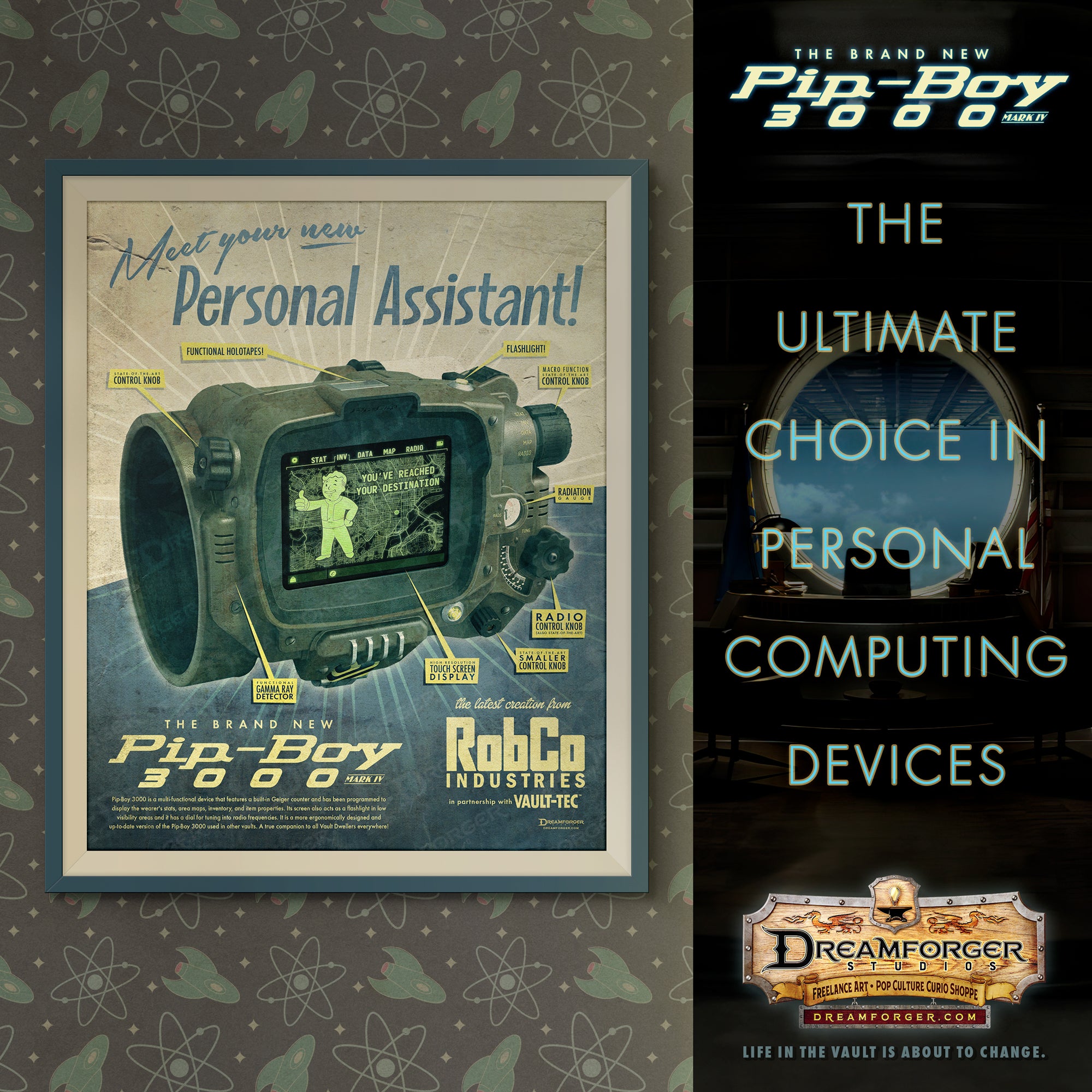 "Pip-Boy 3000 Mark IV" Retro Fallout Ad Art Print – Dreamforger Studios
